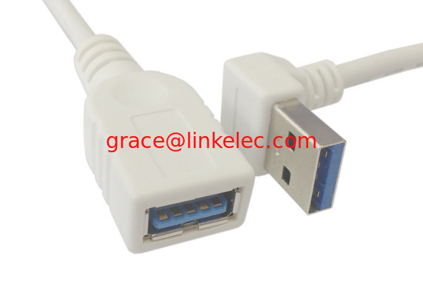 Down Angled 90 degree USB 3.0 A male to Female Extension 30cm Cable White