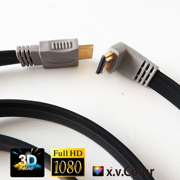 Black High Speed 90 Degree (Right Angle) Flat HDMI Cable with Ethernet ...